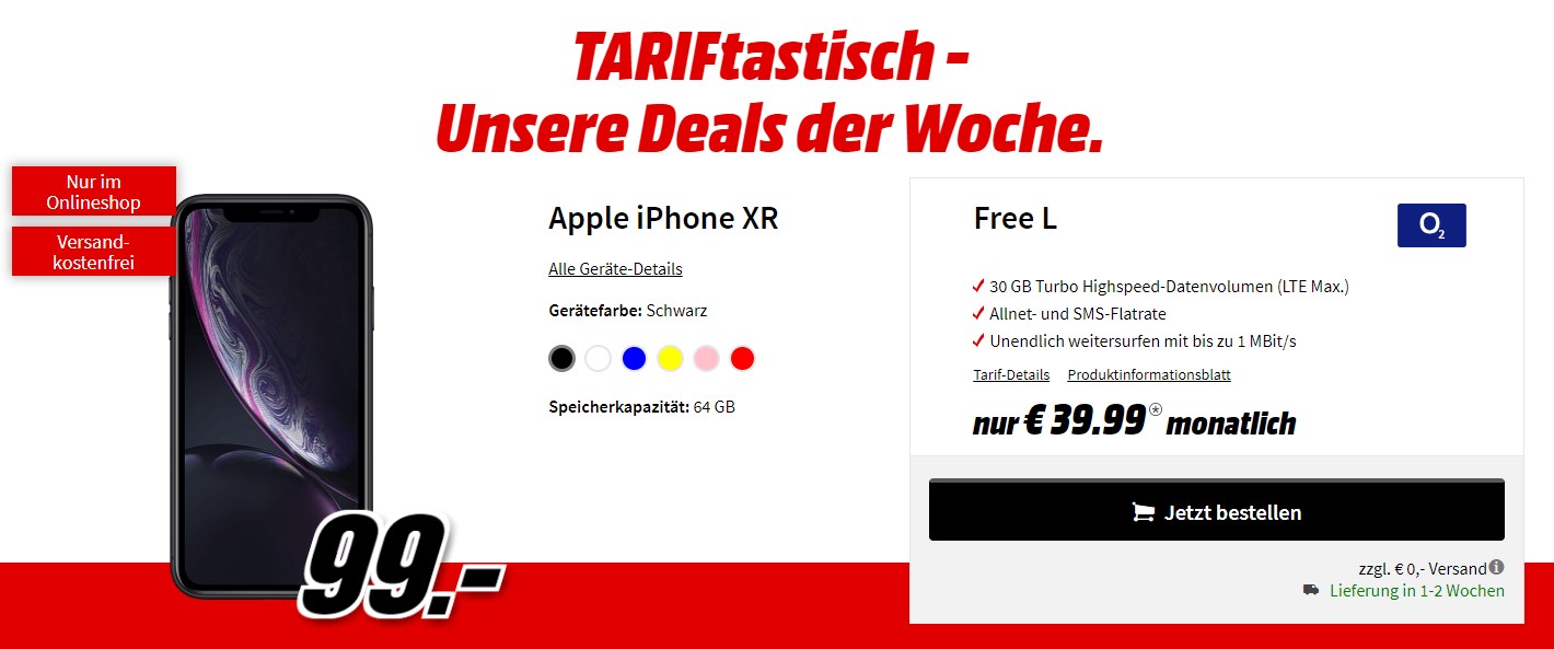 Apple iPhone XR 256GB + o2 Free L (30GB LTE)| MonsterDealz.de
