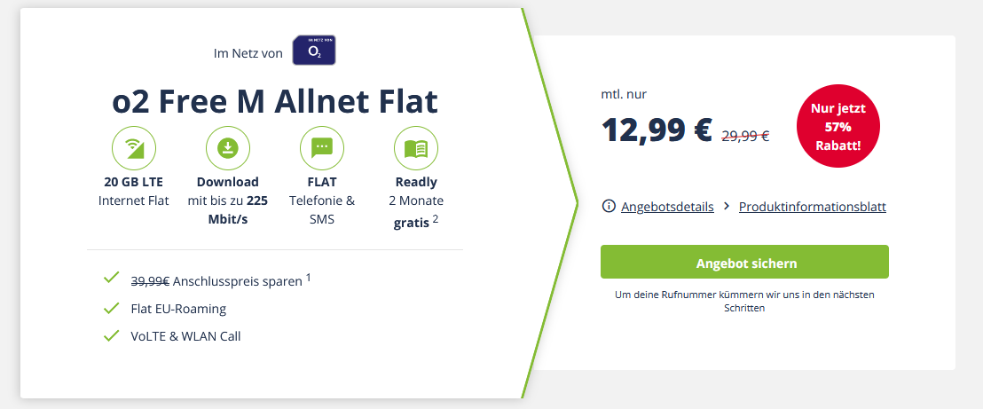 *ENDET UM 18 UHR* *TOP* mobilcom-debitel o2 Free M 20GB Allnet-Flat für ...