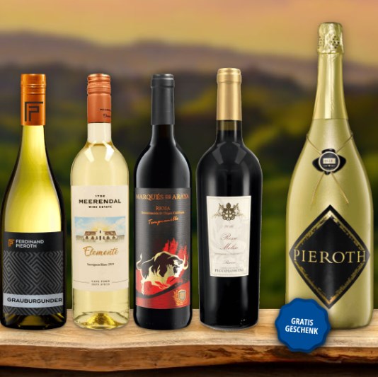 Pieroth: 4 Flaschen Wein + 1,5L Magnum Sektflasche| MonsterDealz.de