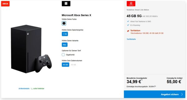 Microsoft Xbox Series X + 45GB 5G + Alles-Flat im Vodafone-Netz ...