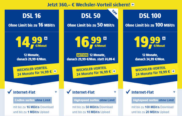 1&1 DSL ab 14,99 € im Monat (DSL-Flat mit bis zu 100 Mbit/s, Telefon ...